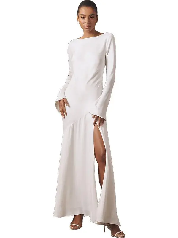 Bhldn Long-sleeve Cowl-back Drop-waist Maxi Dress - Champagne