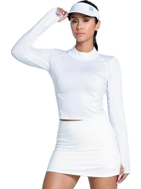 Lucky In Love Mock Neck Long Sleeve Top - White