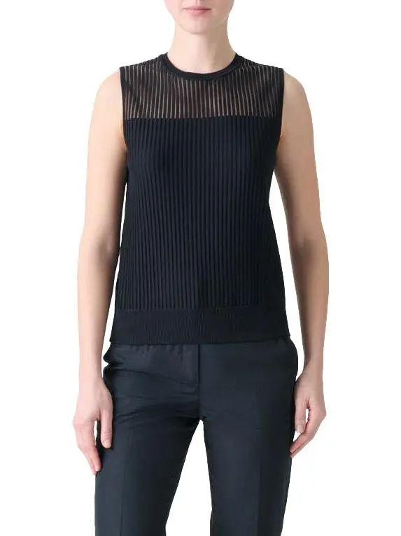 Akris Sheer Stripe Silk & Cotton Blend Sleeveless Sweater - Black