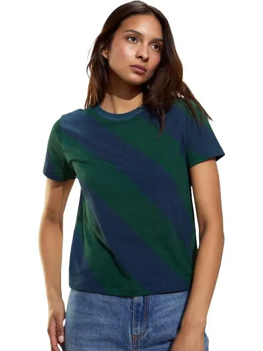 Cynthia Rowley Diagonal Stripe Tee - Green/navy