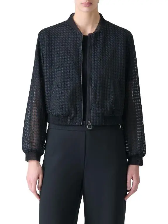Akris Taide Flower Grid Tulle Bomber Jacket - Black