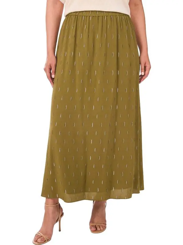 Halogen Metallic Accent Pull-on Midi Skirt - Olive Moss