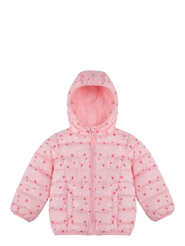ROKKA&ROLLA Lightweight Puffer Jacket - Pink Hearts