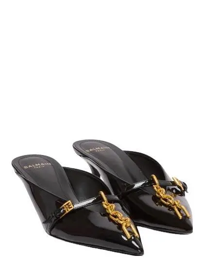 Balmain Sync Patent Leather Mules - Black