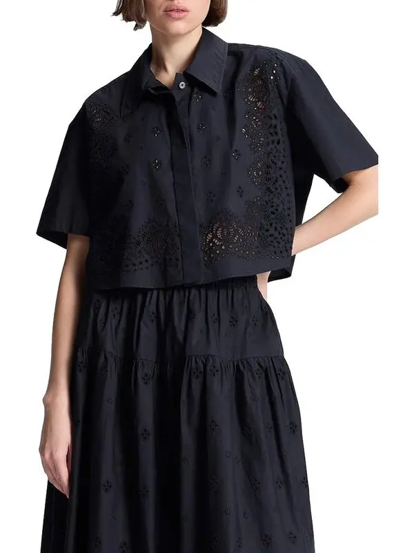 A.L.C. Jade Eyelet Boxy Crop Shirt - Black