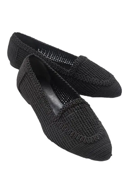 PROLOGUE SHOES Mira Knit Ballet Flats - Black Faux Leather