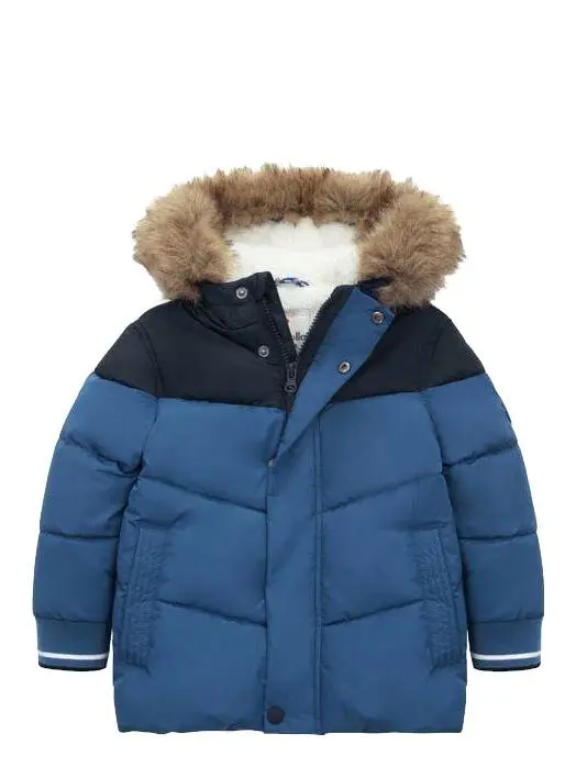 ROKKA&ROLLA Fleece Lined Puffer Coat With Removable Trim - Navy