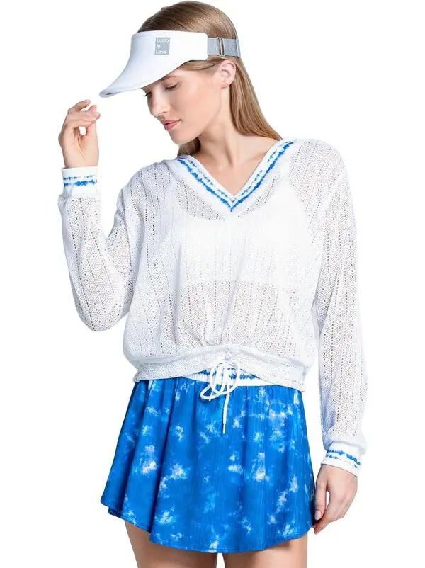 Lucky In Love Shibori Stripe Lace Pullover - White