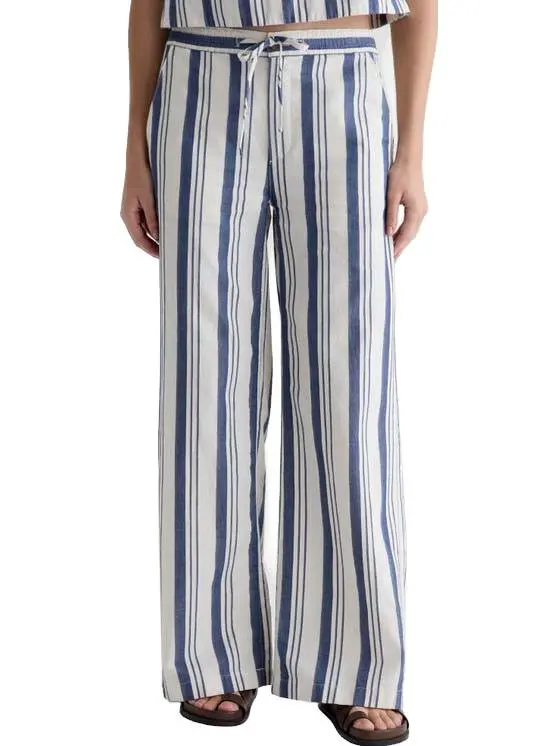 Ag Carolyn Stripe Wide Leg Cotton & Linen Drawstring Pants - Line Up