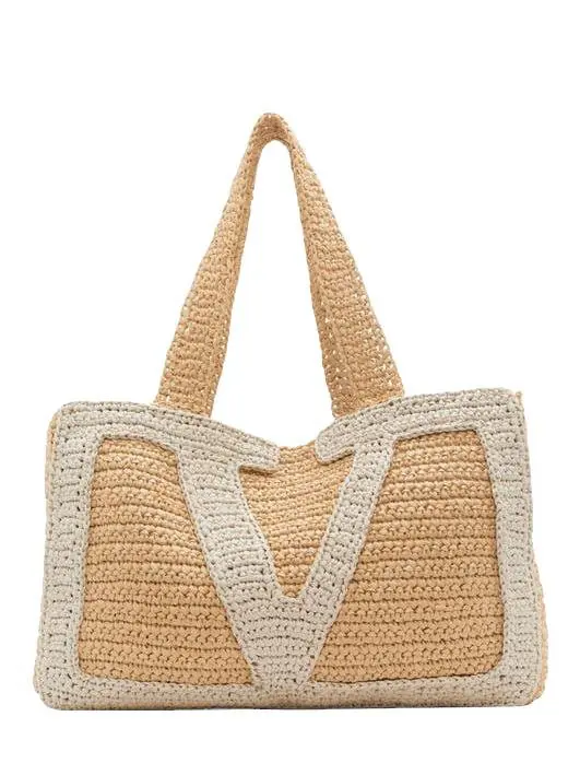 Valentino Garavani Large Viva Superstar Raffia Tote - Natural