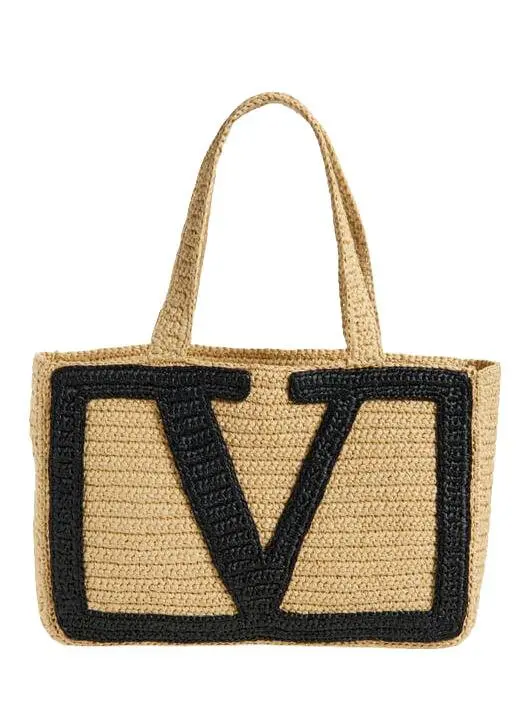 Valentino Garavani Large Viva Superstar Raffia Tote - Naturale/ Nero
