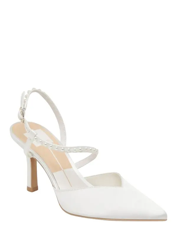 Dolce Vita Kamra Faux Pearl Pointed Toe Pump - True White Satin