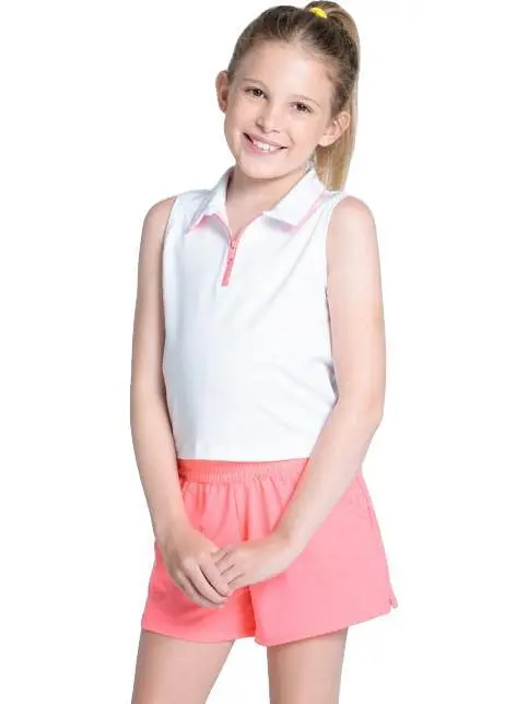 Lucky In Love Club Zip Sleeveless Polo - Flamingo