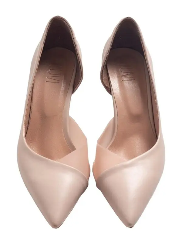 PROLOGUE SHOES Vera Pointed Toe Pumps - Beige Faux Leather