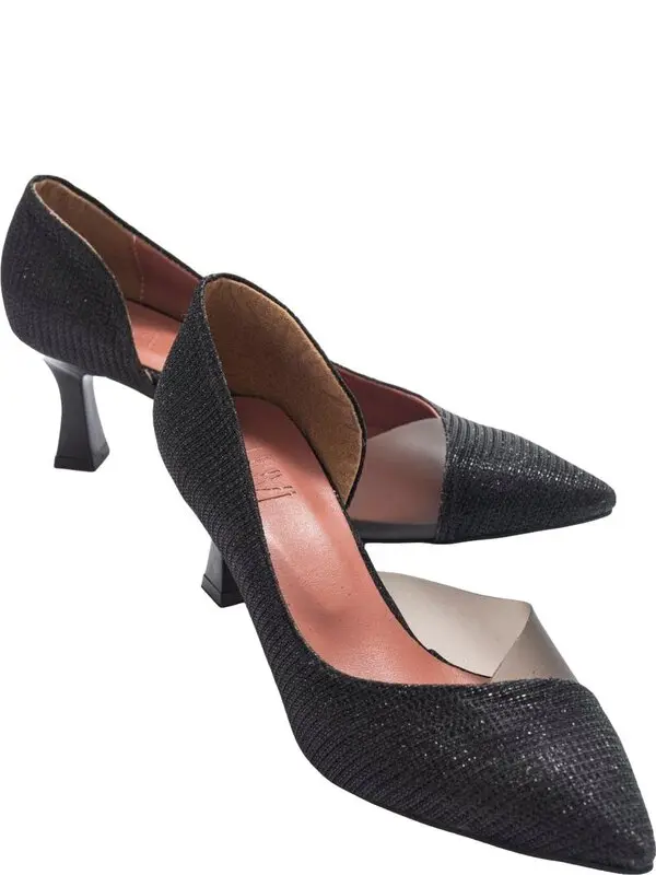 PROLOGUE SHOES Vera Pointed Toe Pumps - Black Glitter Faux Leather