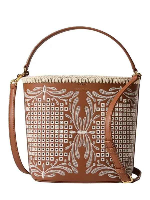 Veronica Beard Embroidered Leather Top Handle Bag - Hazelwood / Natural
