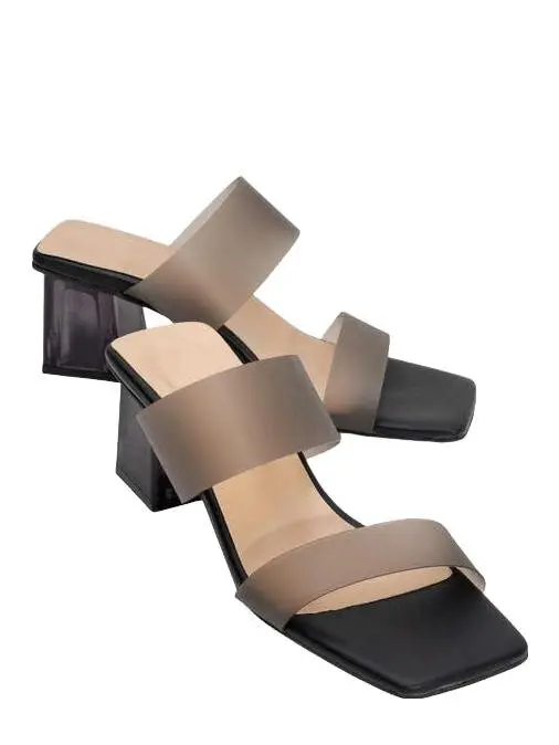 PROLOGUE SHOES Elara Transparent Strap Sandal - Black Faux Leather