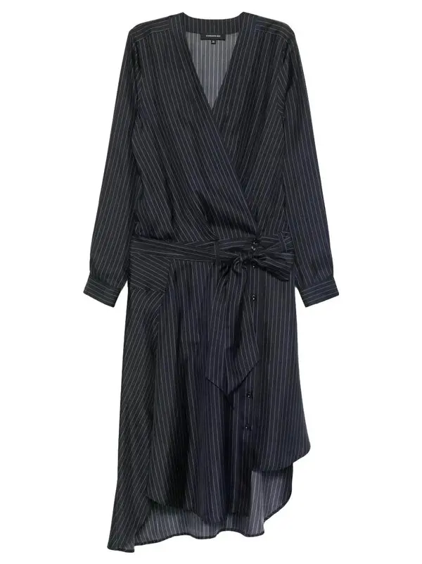 Barbara Bui Pinstriped Silk Wrap Dress - Blue