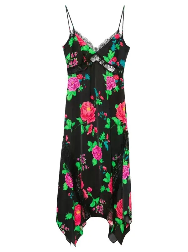 NISSA Backless Floral-print Midi Dress - Black