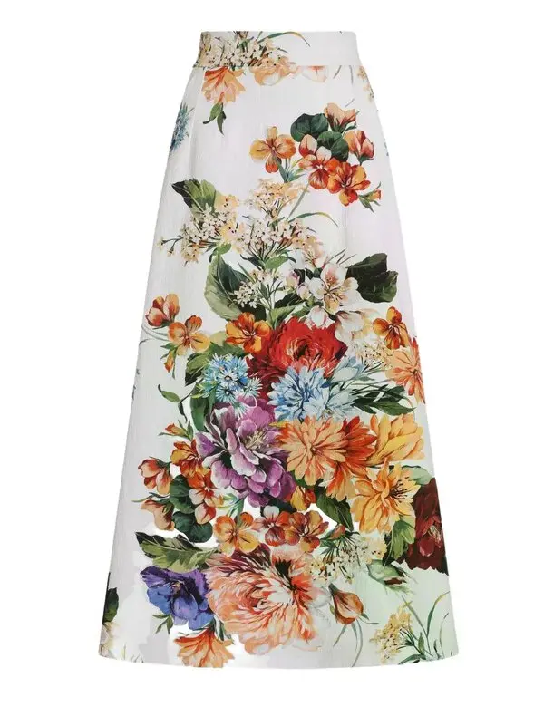 Dolce & Gabbana Floral-print Midi Skirt - White