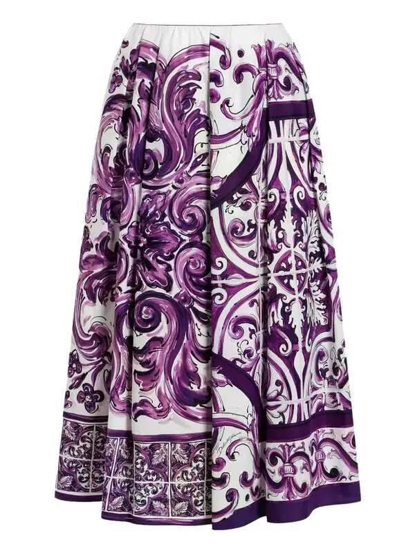 Dolce & Gabbana Pleated Majolica-print Midi Skirt - White