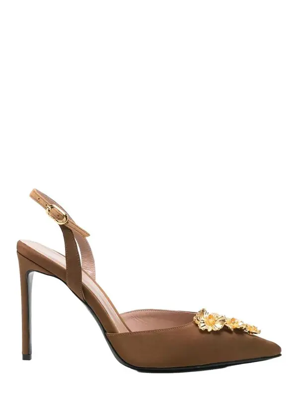 GINISSIMA X Moogu 100mm Floral-appliqué Heeled Pumps - Brown