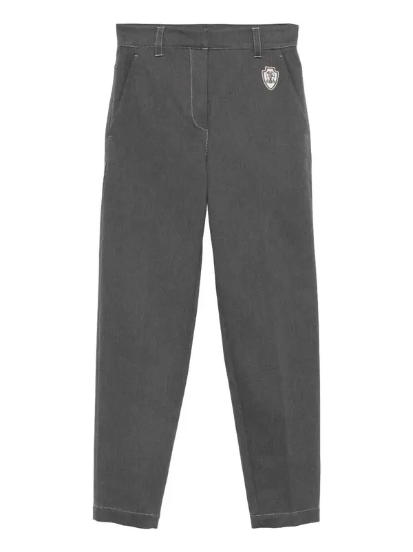 Brunello Cucinelli Embroidered-logo Cropped Trousers - Grey