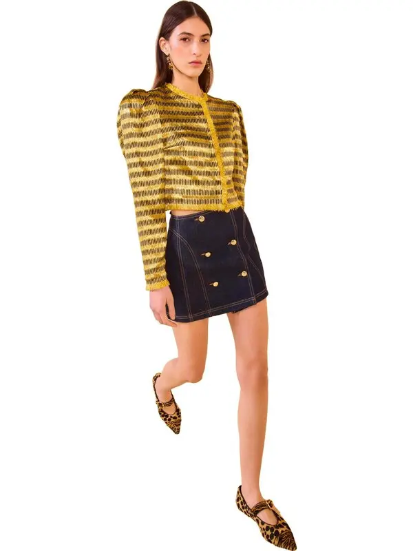 Ulla Johnson Belle Collarless Lurex Jacquard Jacket - Gold Spun