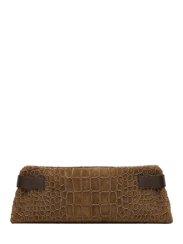 Brunello Cucinelli Essense Bead-embroidered Suede Clutch - Brown