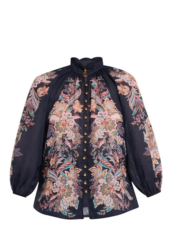 Zimmermann Rhiannon Billow Blouse - Navy Multi Paisley