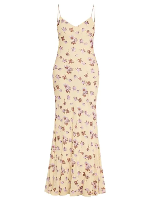 SELF-PORTRAIT Embellished Floral Maxi Dress - Yellow