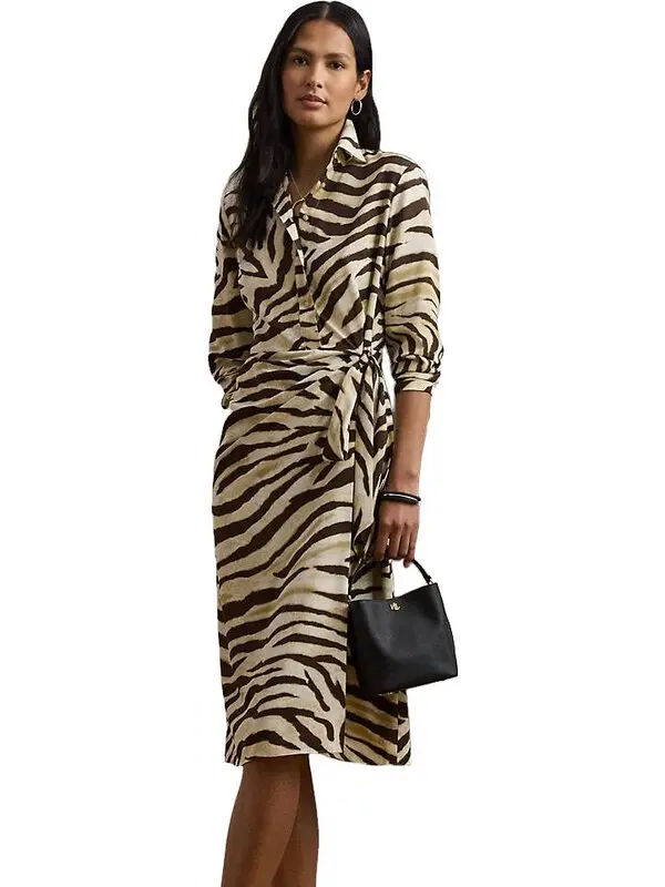 Ralph Lauren Zebra-print Tie-front Shirtdress - Cream/brown