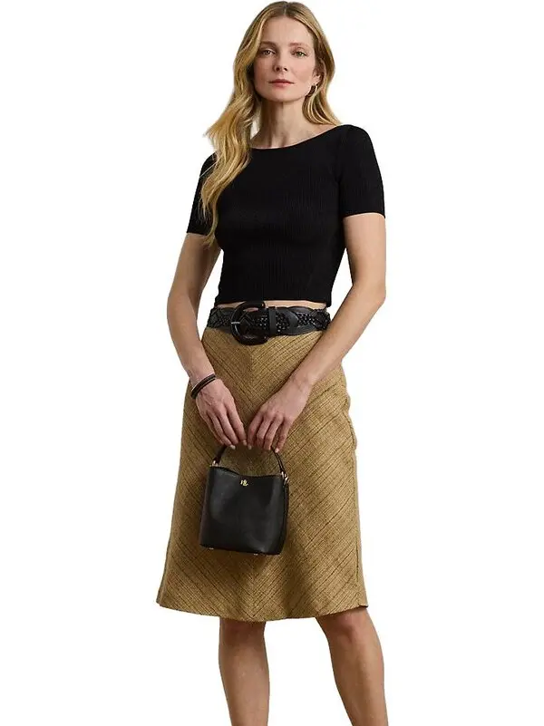 Ralph Lauren Herringbone Linen-blend Tweed Midi Skirt - New Tan/brown Multi