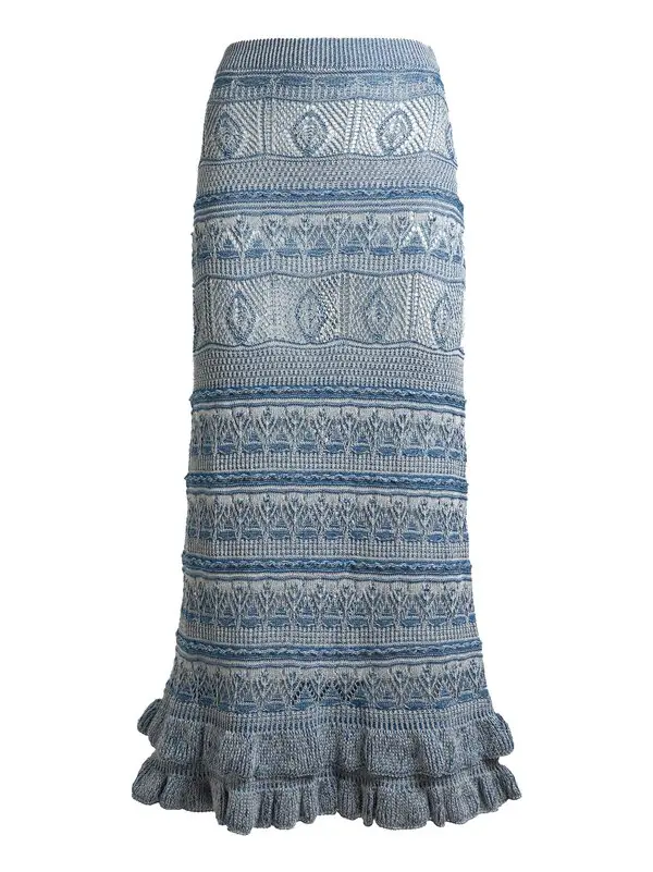 Etro Ruffled Cotton Knit Midi Skirt - Multi