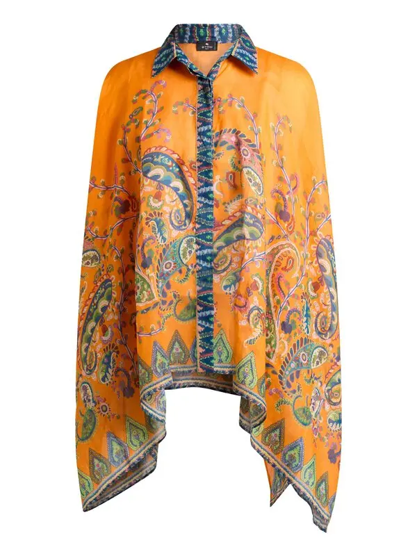 Etro Orange Printed Flared Beach Shirt - Print
