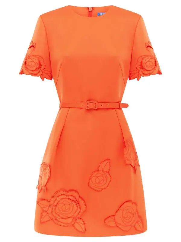 LEO LIN Aurelie Appliquéd Mini Dress - Orange