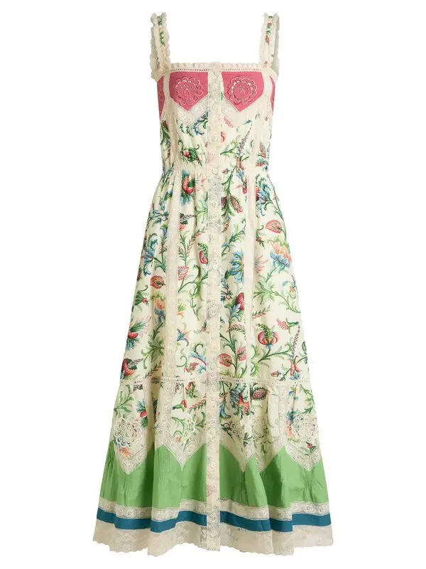 Etro Lace-trimmed Cotton Midi Dress - Print