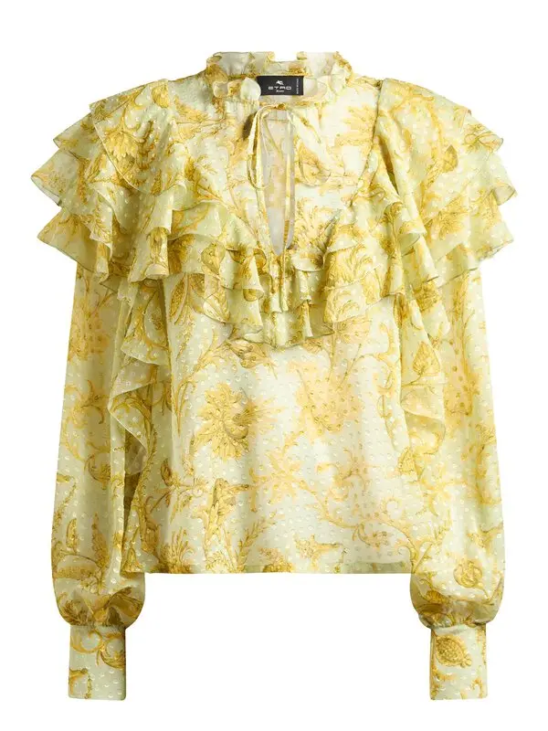 Etro Ruffled Silk-blend Top - Print
