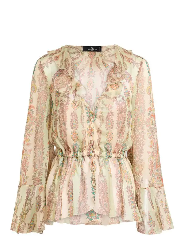 Etro Ruffled Silk Peplum Shirt - Print