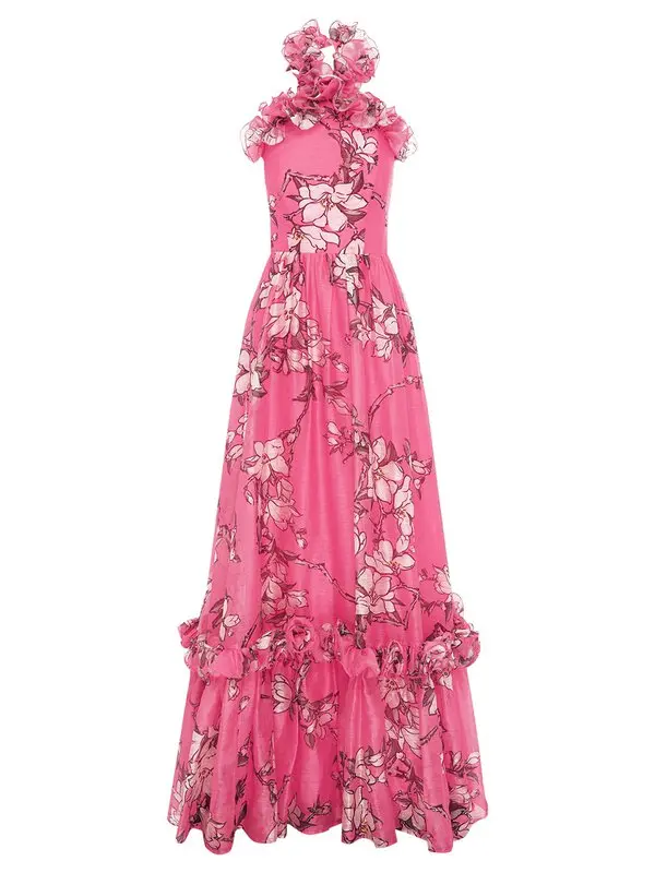 LEO LIN Isabelle Ruffled Halterneck Maxi Dress - Floral