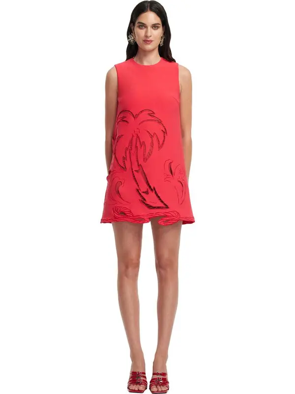 LEO LIN Yvonne Appliquéd Mini Dress - Red