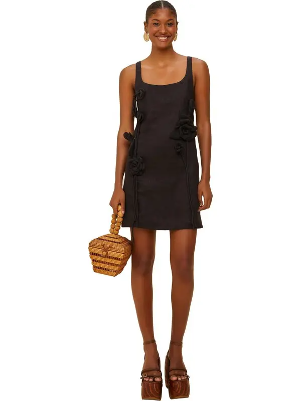 Farm Rio Sleeveless Linen Mini Dress - Black