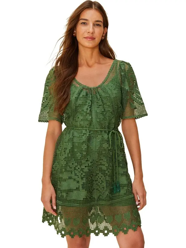 Farm Rio Pineapple Guipure Mini Dress - Green