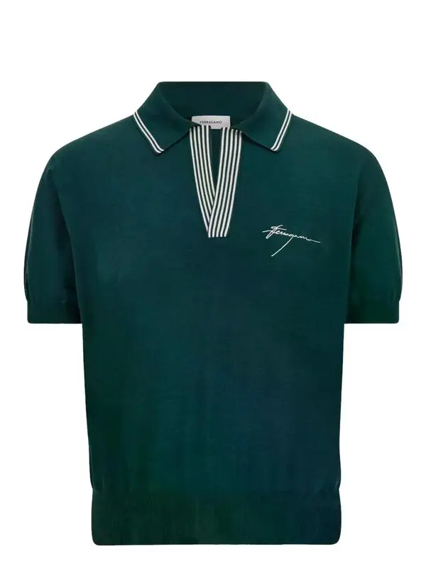 FERRAGAMO Striped-collar T-shirt - Green