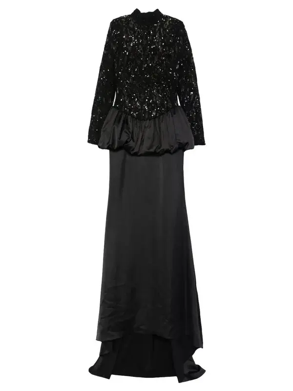 NISSA Sequin-embellished Lace Gown - Black