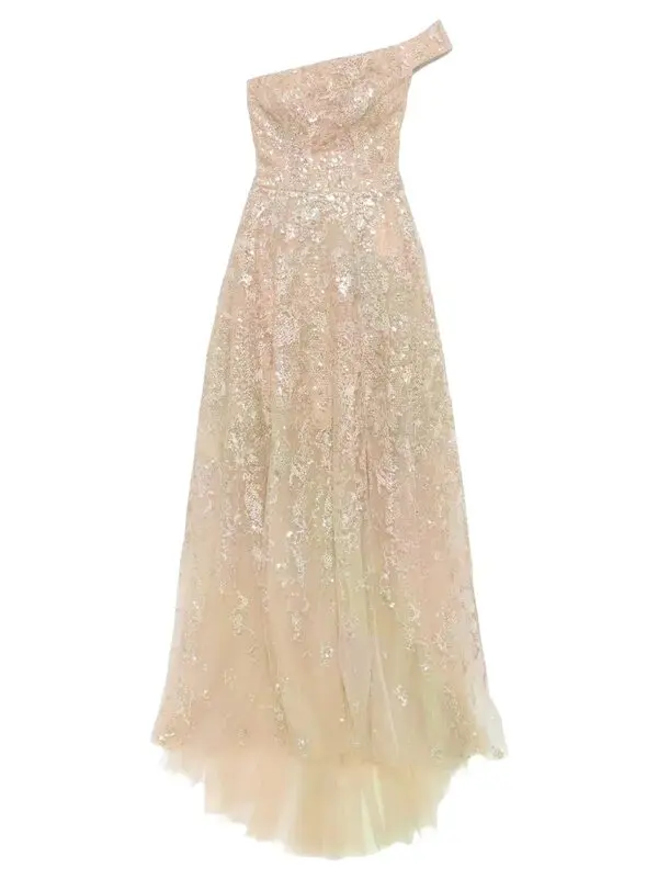SAIID KOBEISY Off-shoulder Embroidered A-line Gown - Neutrals