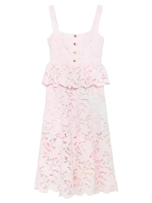 SELF-PORTRAIT Floral Lace Midi Dress - Pink