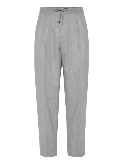Brunello Cucinelli Virgin Wool Flannel Trousers - Pearl Grey