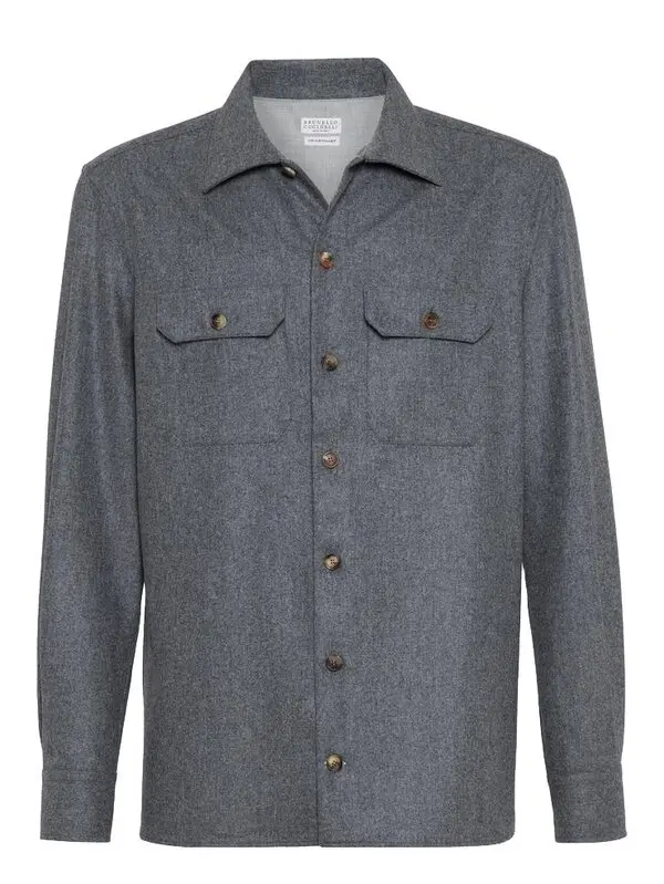 Brunello Cucinelli Virgin Wool Flannel Overshirt - Dark Grey