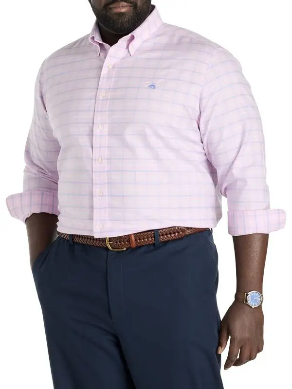 Brooks Brothers Big & Tall Non-iron Multi Check Oxford Sport Shirt - Pink